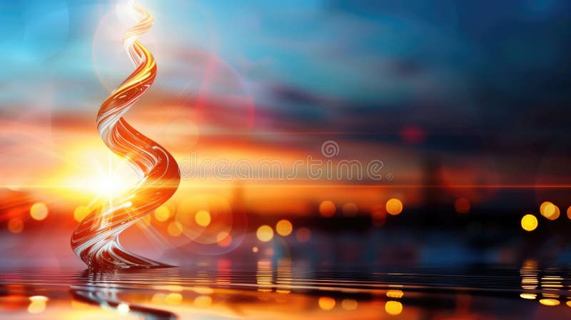 Abstract Spiral Sculpture at Sunset Over Water with Colorful ...