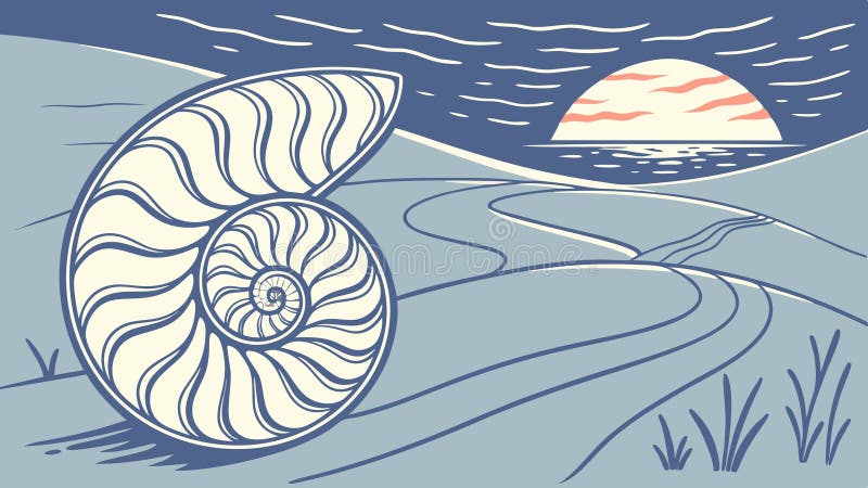 Abstract Spiral Shell Motif on Water Under a Cosmic Moon, Vector Design ...