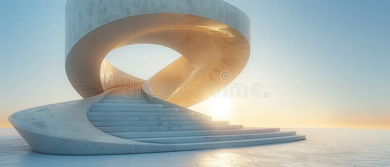 Abstract Spiral Staircase in a Minimalist Landscape at Sunset Stock ...