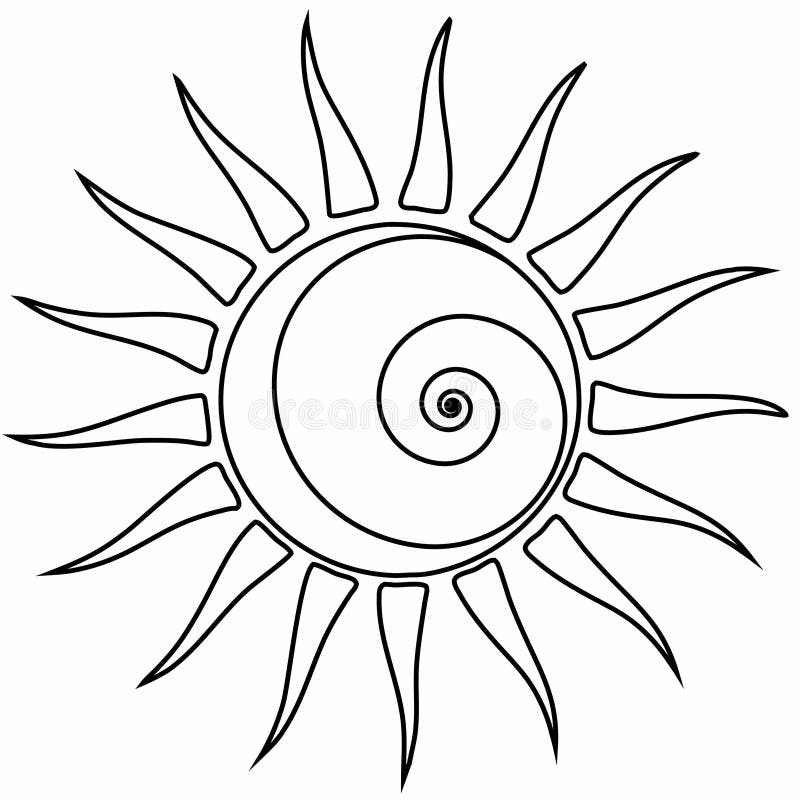 Abstract Spiral Sun Design with Radiating Rays in Black and White Stock Illustration ...