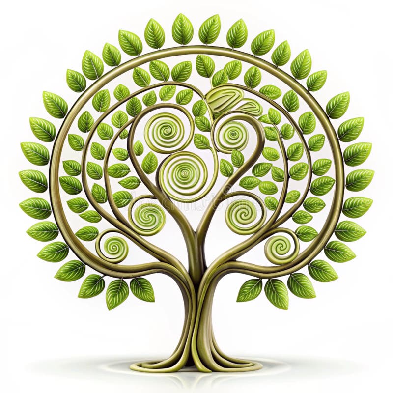 Abstract Spiral Tree with Circular Leaves Stock Illustration ...