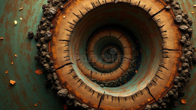 Abstract Spiral Tree Trunk Cross Section in Earthy Tones Stock ...
