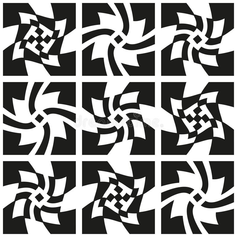 Abstract Spiral Vector Patterns. Swirling Black White Shapes. Dynamic ...