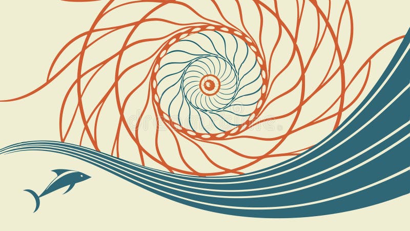 Abstract Spiral Wave Pattern with Dolphin Marine, Vector Design ...