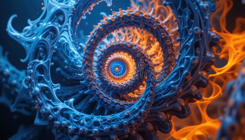 Abstract Spirals of Blue and Orange Flames with Intricate Details and ...