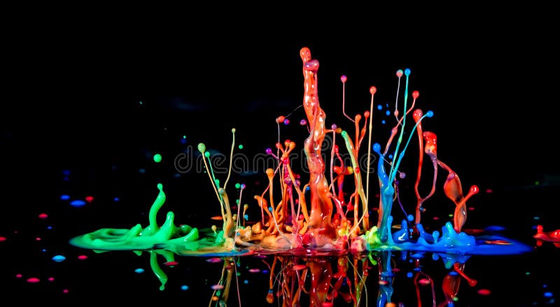 Abstract Splash of Color Ink on Black Background Stock Image - Image of ...