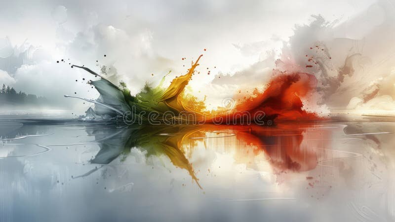 An Abstract Splash of Colors Reflecting on a Calm Surface, Evoking ...