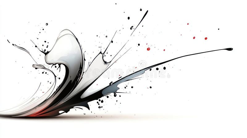Abstract Splash Design with Black and White Elements, Accented by Red ...