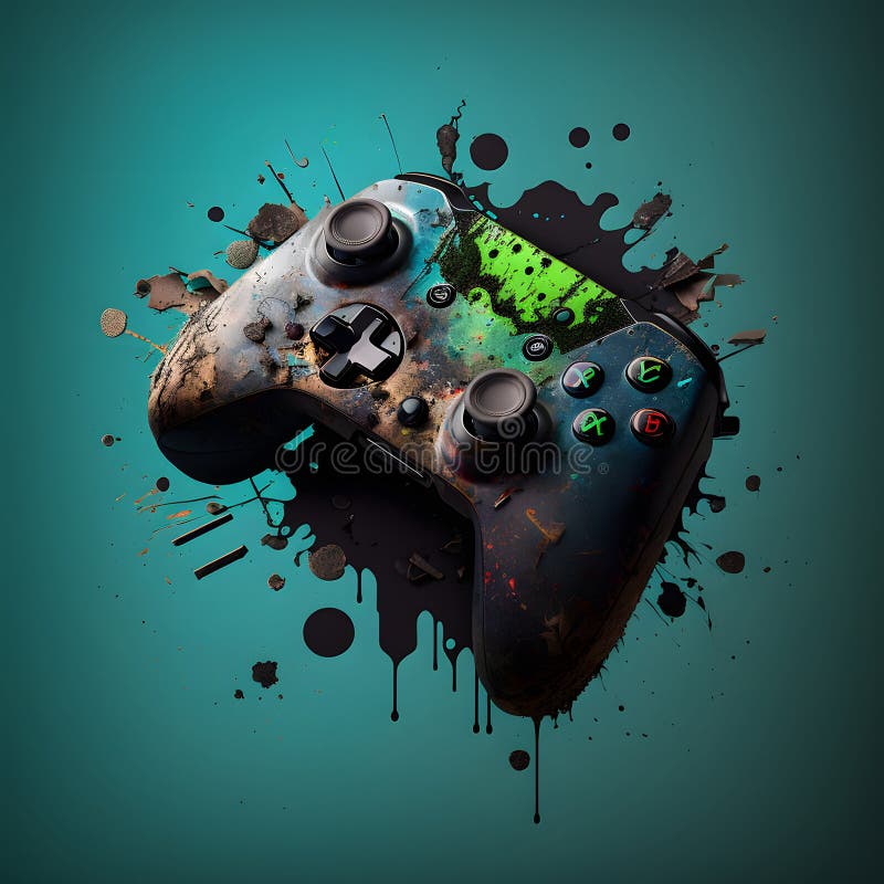 Abstract Splash and Explosion of Remote Gaming Controller on Dark Mint ...