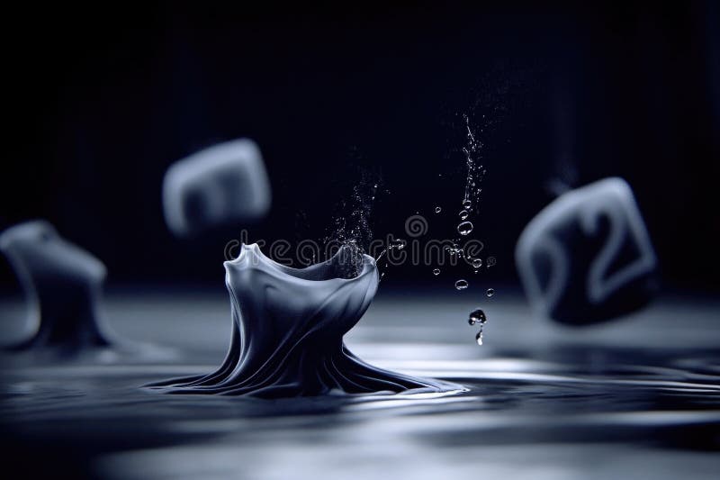 Abstract Splash with Floating Numbers in Dark Liquid Motion Stock Photo ...