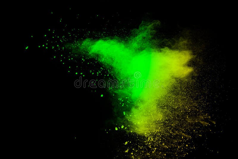 Abstract Splash of Green Colored Powder on Black Background.Green ...