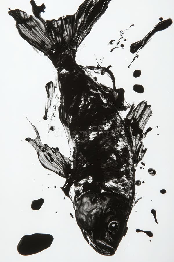 Abstract Splash Ink Fish Artwork - Bold Black and White Modern Design ...