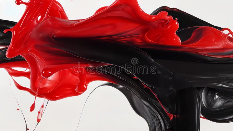 Abstract Splash of Red and Black Paint on White Background, Dynamic ...
