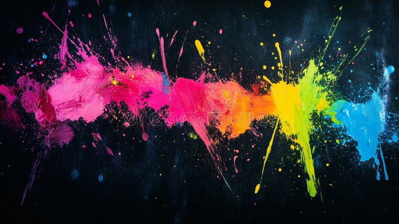 Abstract Splatter of Bright Neon Paint on a Dark Matte Background Stock ...