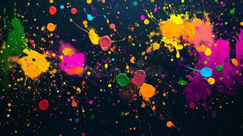 Abstract Splatter of Bright Neon Paint on a Dark Matte Background Stock ...
