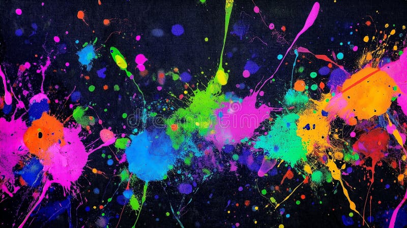 Abstract Splatter of Bright Neon Paint on a Dark Matte Background Stock ...