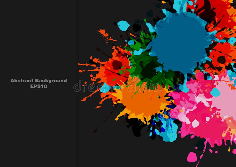 Abstract Splatter Color Desing On Black Color Background. Illustration ...