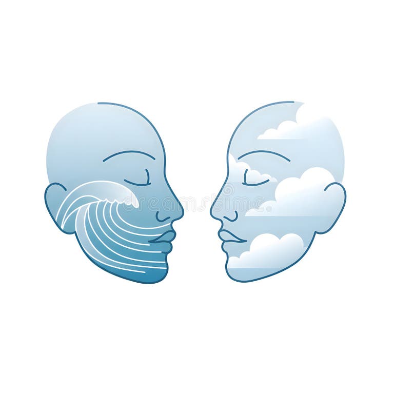 Abstract Split Head Illustration Duality Mind Concept Waves Clouds ...
