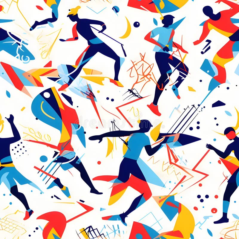 Abstract Sports Seamless Pattern with Running People Silhouettes ...