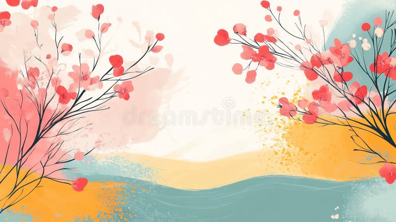 Abstract Spring Background with Delicate Hand-Drawn Organic Shapes and ...