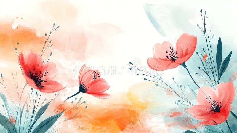 Abstract Spring Background with Delicate Hand-Drawn Organic Shapes and ...