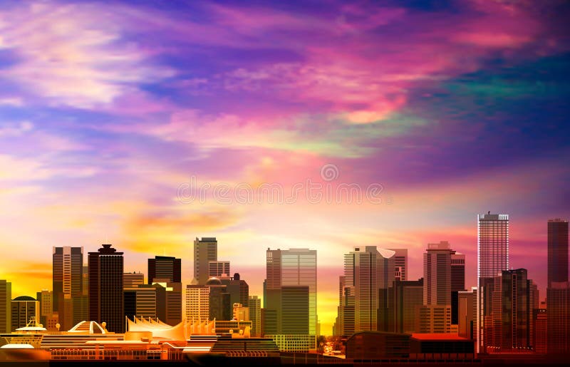 Abstract Spring Background with Sunset and Panorama of Vancouver Stock ...