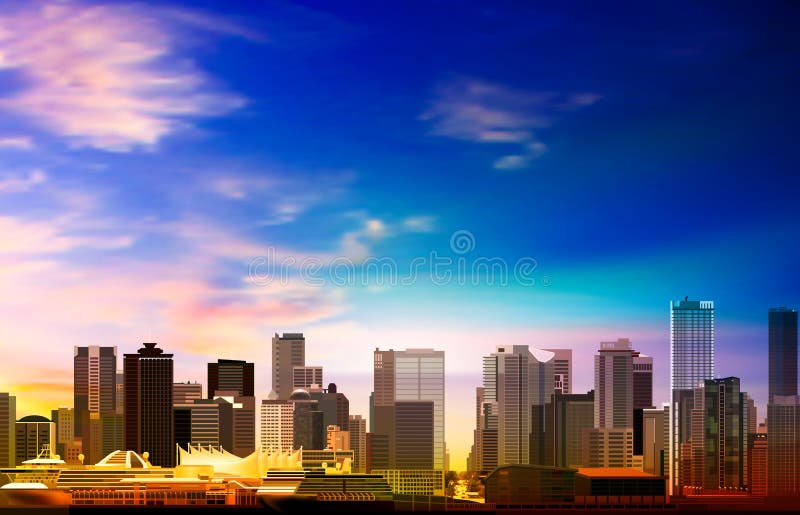 Abstract Spring Background with Sunrise Clouds and Panorama of ...