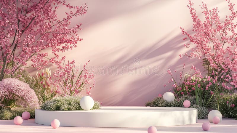 Abstract Spring Landscape Scene with a Podium for Products and Flowers ...