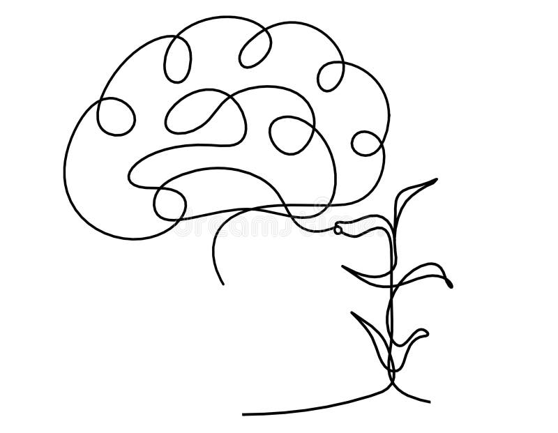Brain with Sprout One Line Drawing Vector Illustration Stock ...