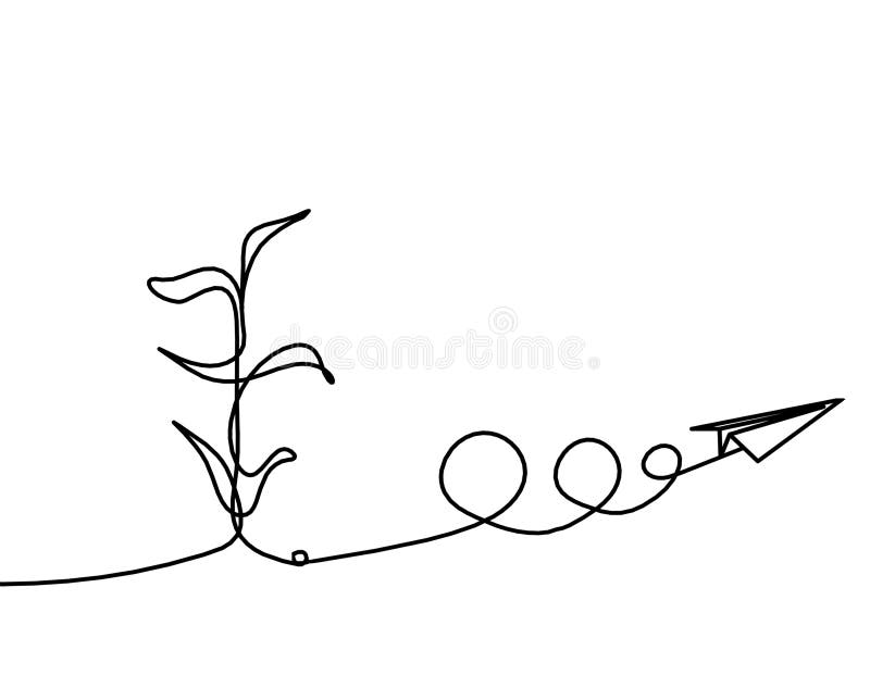 Abstract Sprout with Paper Plane As Line Drawing on the White Stock ...