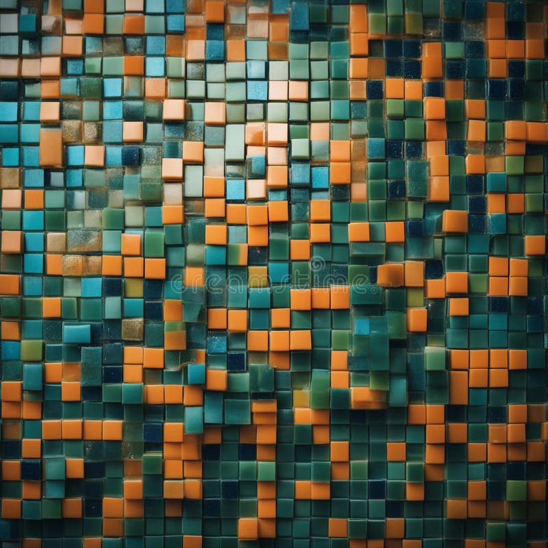 Abstract Square Background _A Mosaic Tile Texture with Orange, Green ...