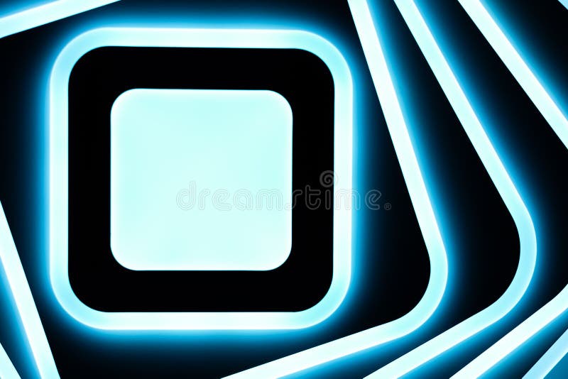 Abstract Square Blue White LED Lamp Shining Brightly on the Ceiling ...