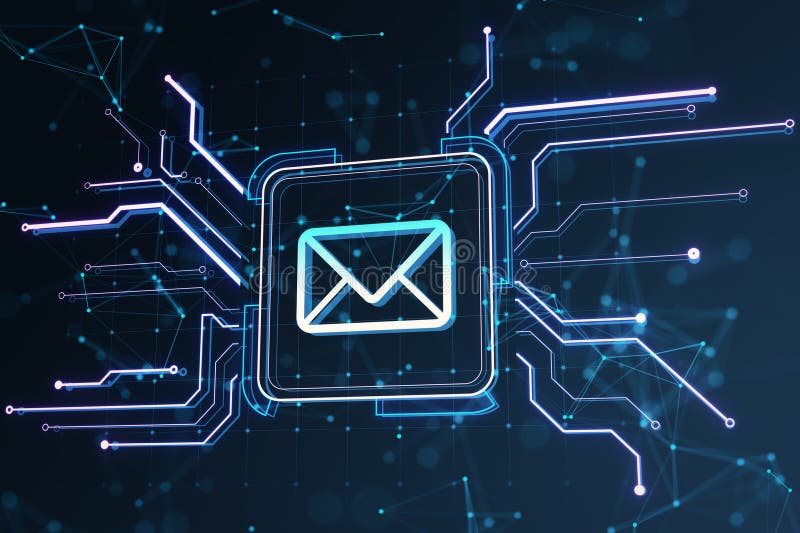 Abstract Square Circuit Button Hologram with Email Icon. Technology and ...