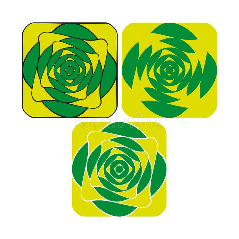 Abstract Square Forms. Green Yellow Patterns. Dynamic Floral Vector ...