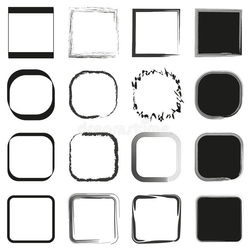 Abstract Square Frames. Diverse Black Outlines. Rounded and Rough Edges ...