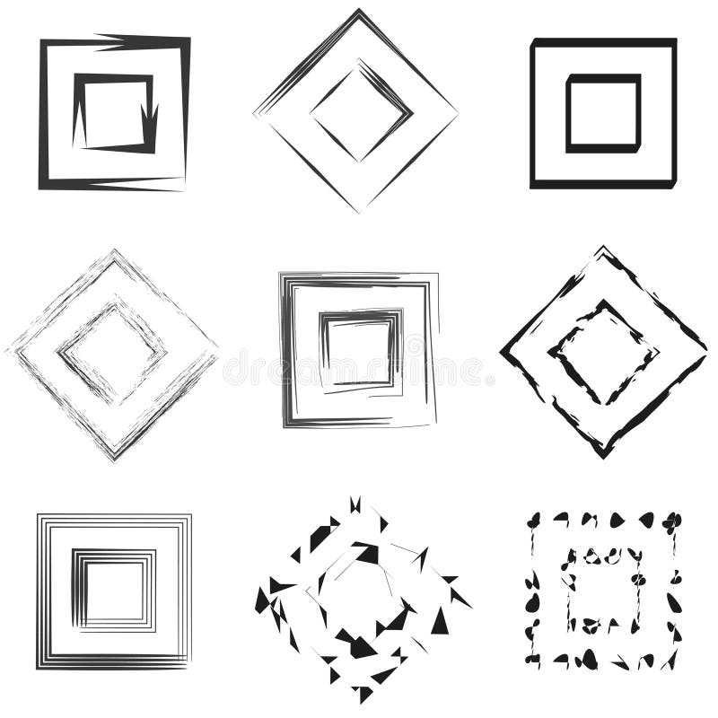 Abstract Square Frames. Grunge Style Borders. Geometric Distressed ...