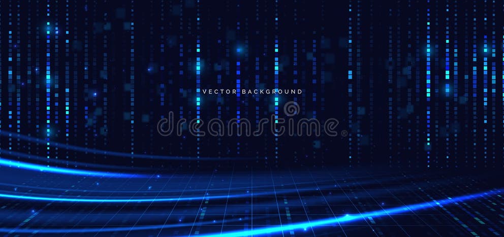 Abstract Square Pattern Glowing Pixel on Dark Blue Background Stock ...