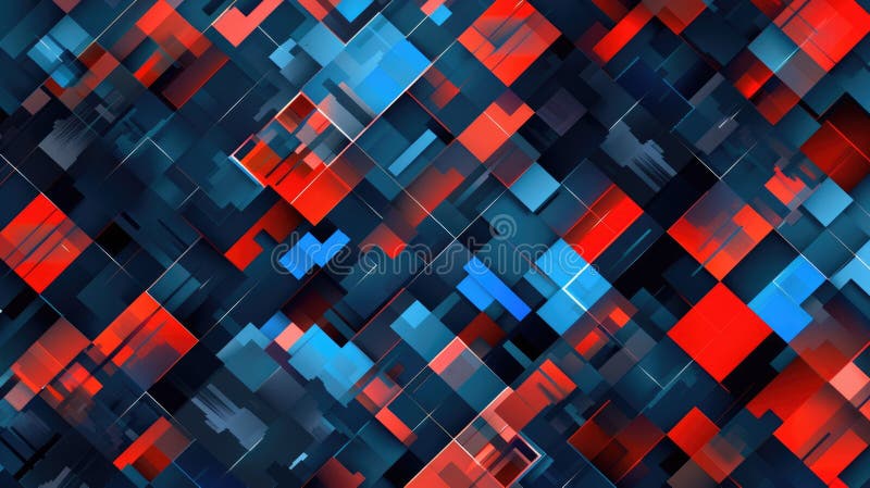 Abstract Square Pixel Background Contrasts Blue and Red Hues, Ai ...