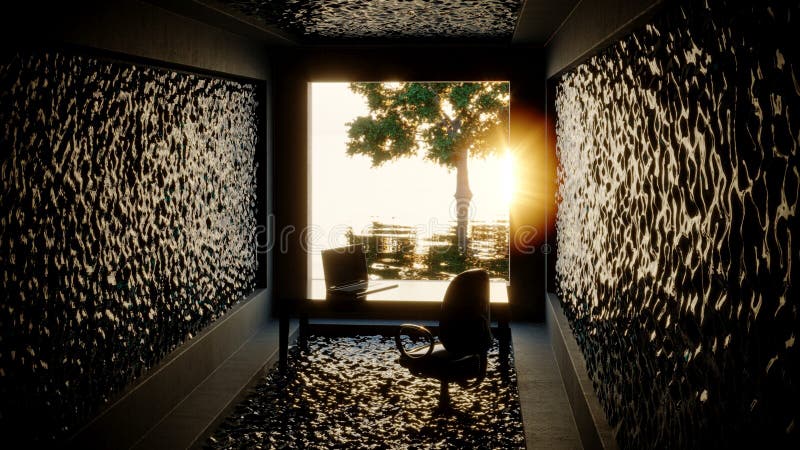 Abstract Square Room on Sunrise Background Stock Illustration ...