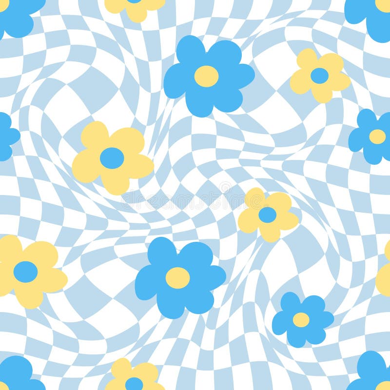 Abstract Square Seamless Pattern with Vintage Groovy Daisy Flowers ...