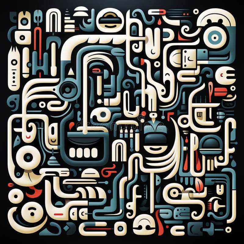 Abstract Square Wall Art: Imaginary Creatures and Robots Stock ...
