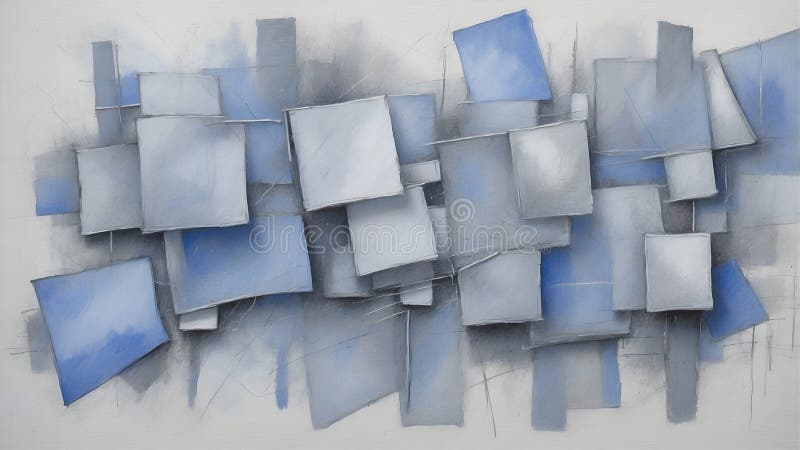 Abstract Squares in Blue and Gray. a Simple Abstract Painting of Blue ...