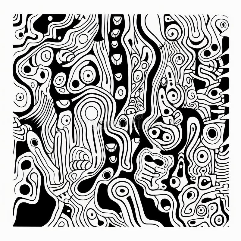 Abstract Squiggly Line Drawing with Algorithmic Artistry Stock ...