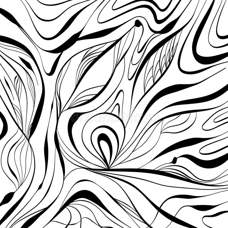 Abstract Squiggly Modern Background with Continuous Lines. Black and ...