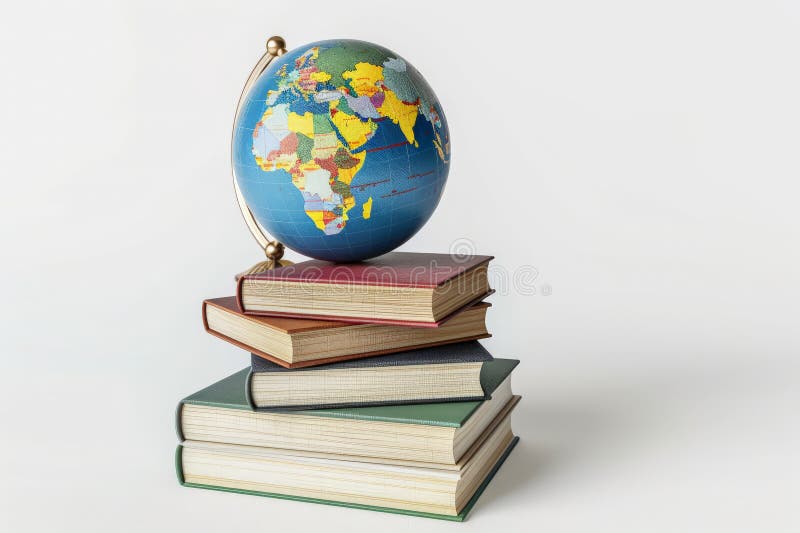Abstract Stack of Books with Globe 3d Illustration with World Book Day ...