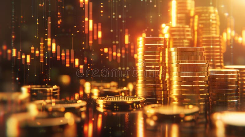 Abstract Stacked Golden Coins with Trading Chart Graph with Virtual ...