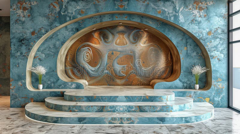 Abstract Stage with Modern Blue and Gold Design Stock Illustration ...