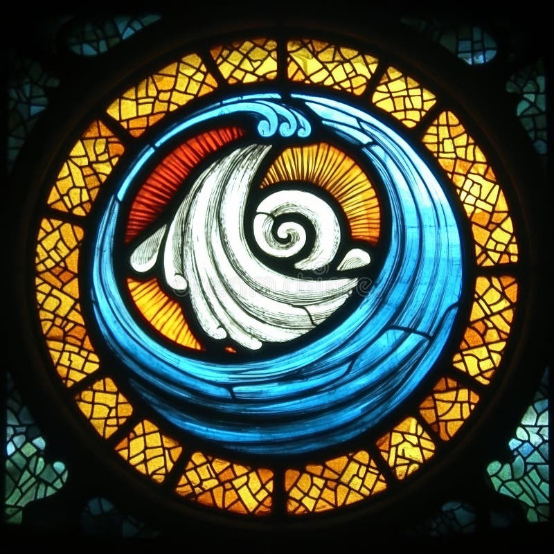 Abstract Stained Glass Artwork Featuring Wavy Patterns in Hues of Warm ...