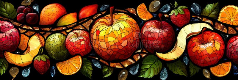 Abstract Stained Glass Fruit Design Stock Illustration - Illustration ...
