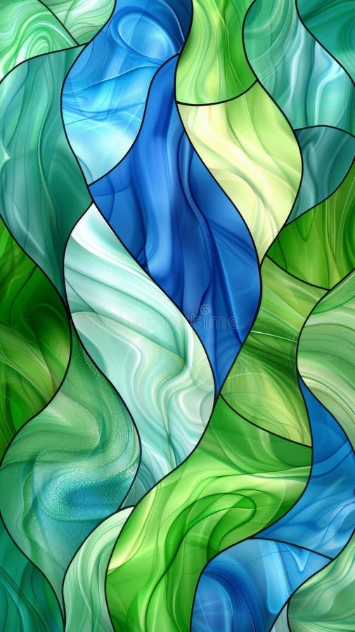 Abstract Stained Glass with Green and Blue Patterns Stock Image - Image ...